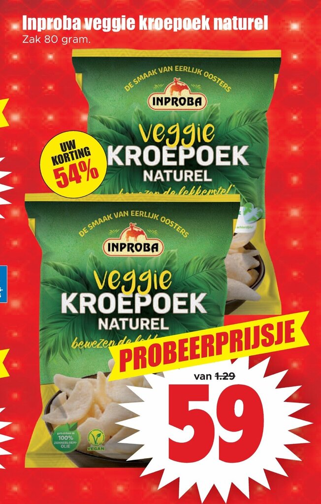 Inproba veggie kroepoek naturel zak 80 gram aanbieding bij Dirk
