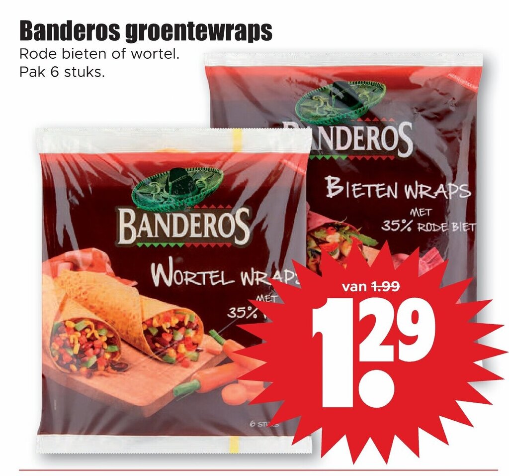 Banderos groentewraps rode bieten of wortel pak 6 stuks aanbieding bij Dirk