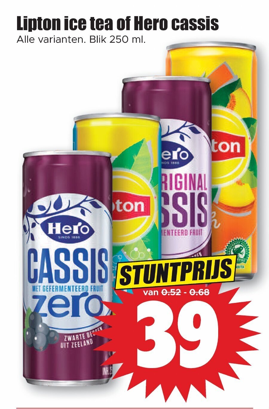 Lipton ice tea of Hero cassis 250 ml aanbieding bij Dirk