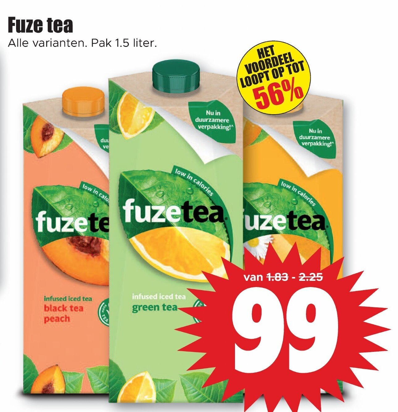 Fuze tea pak 1.5 liter aanbieding bij Dirk