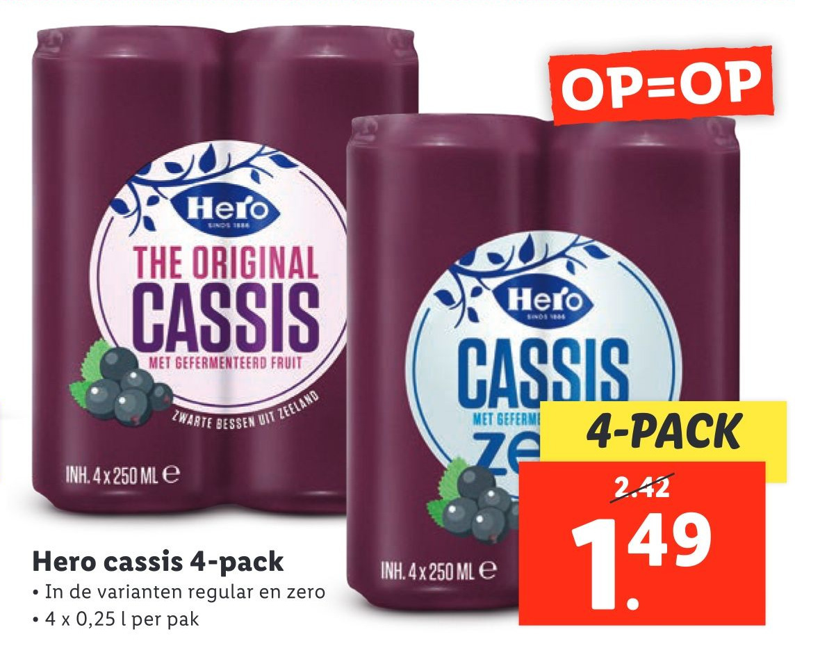 Hero cassis 4-pack aanbieding bij Lidl