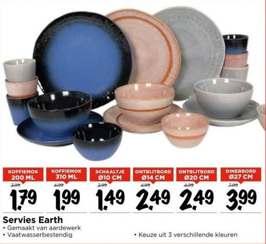 Servies earth koffiemok aanbieding bij Vomar Voordeelmarkt