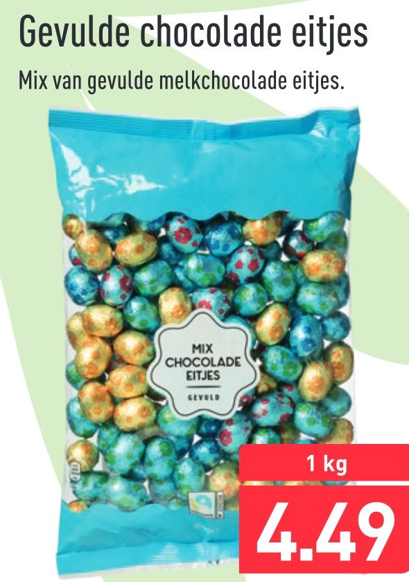 Gevulde chocolade eitjes 1kg aanbieding bij ALDI
