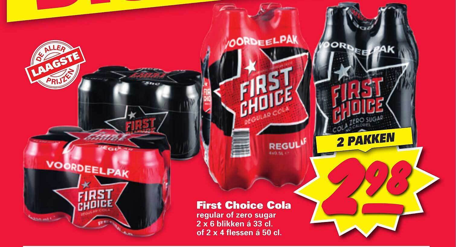 First choice cola regular of zero sugar aanbieding bij Nettorama