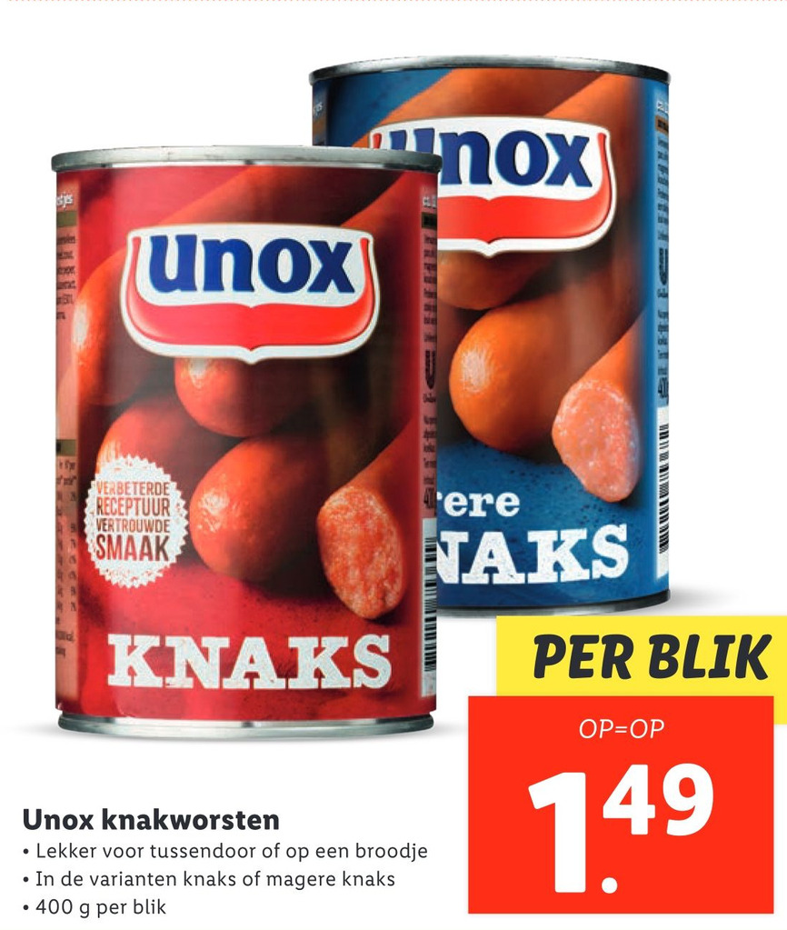 Unox knakworsten 400g aanbieding bij Lidl