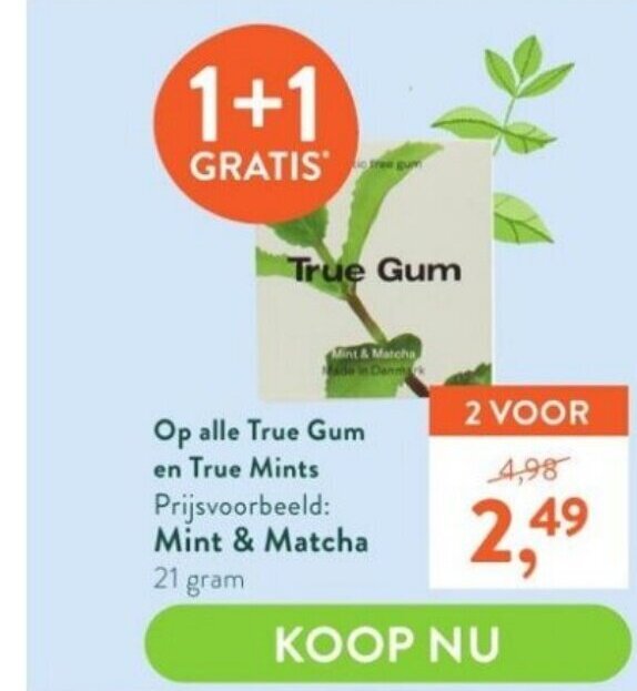 True gum mint & matcha 21 gram aanbieding bij Holland & Barrett