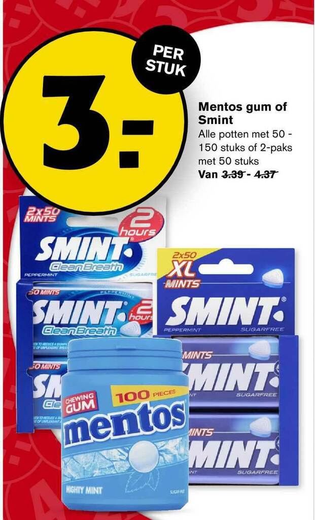 Mentos Gum Of Smint aanbieding bij Hoogvliet