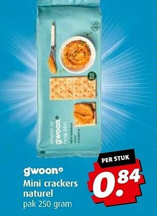 Gwoon mini crackers naturel pak 250 gram per stuk aanbieding bij Boni
