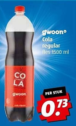 Gwoon cola regular fles 1500 ml per stuk aanbieding bij Boni