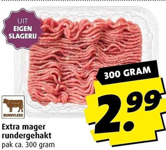 Extra mager rundergehakt 300 gram aanbieding bij Boni
