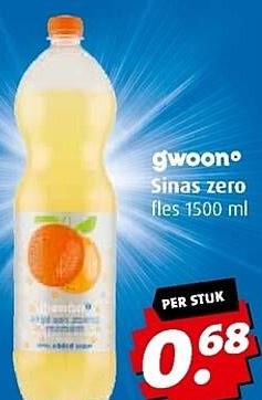 Gwoon Sinas zero fles 1500 ml per stuk aanbieding bij Boni