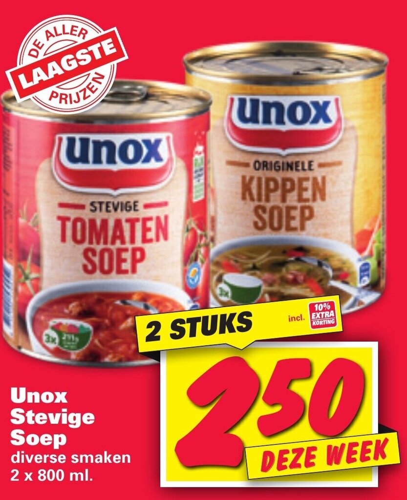 Unox Soep in blik 2*800ml aanbieding bij Nettorama