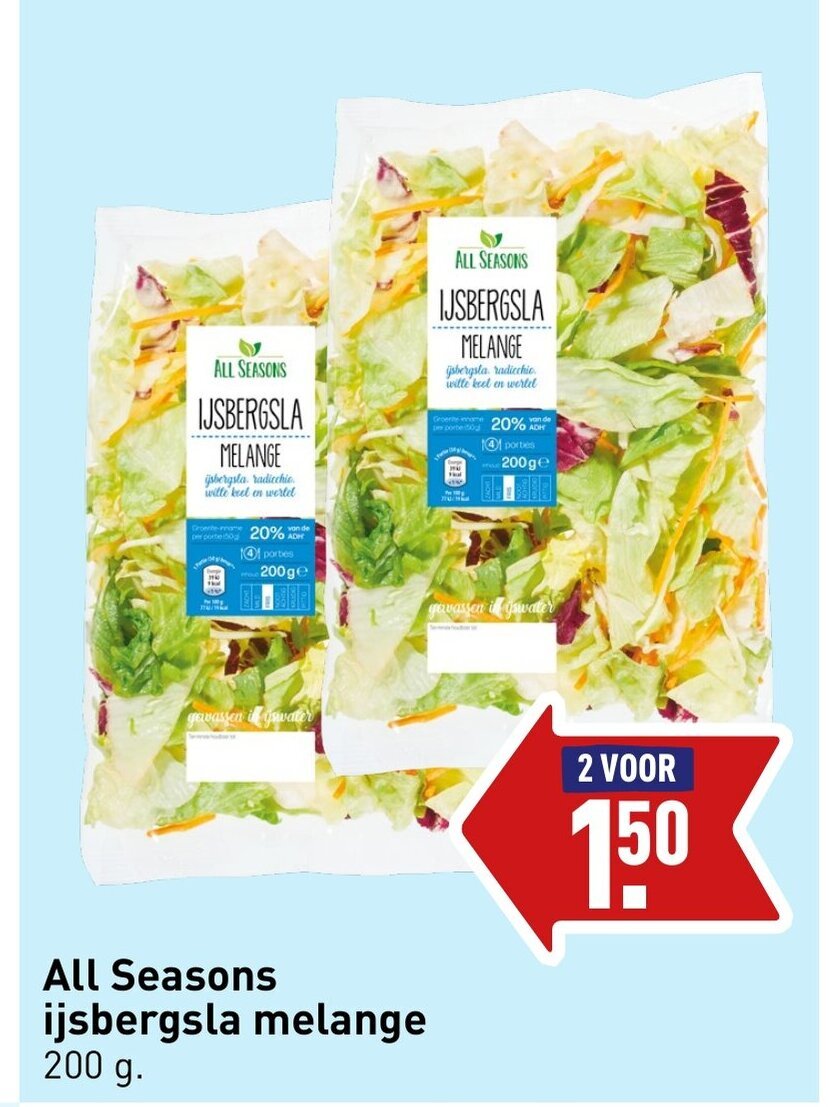All seasons ijsbergsla melange 200g aanbieding bij ALDI