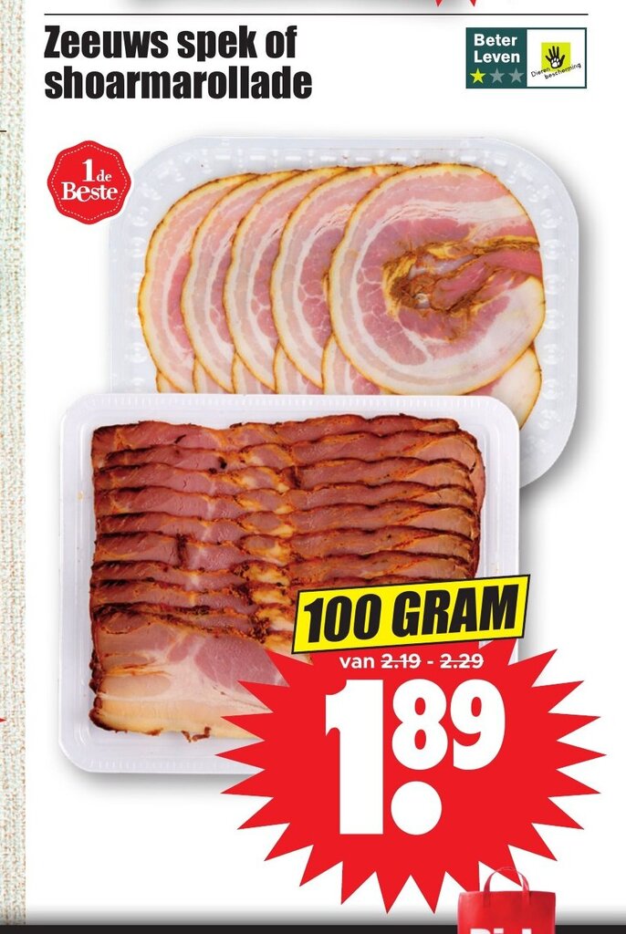 Zeeuws spek of shoarmarollade 100 gram aanbieding bij Dirk