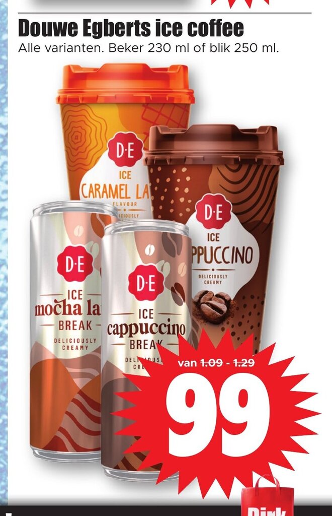 Douwe Egberts ice coffee 230 ml of blik 250 ml aanbieding bij Dirk