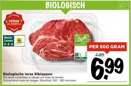 Biologische lerse riblappen aanbieding bij Vomar Voordeelmarkt