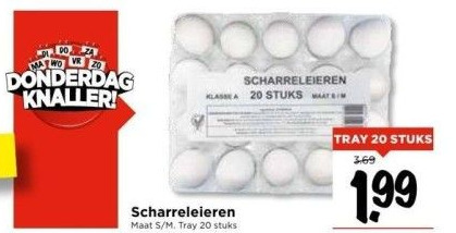 Scharreleieren maat s/m. tray 20 stuks aanbieding bij Vomar Voordeelmarkt