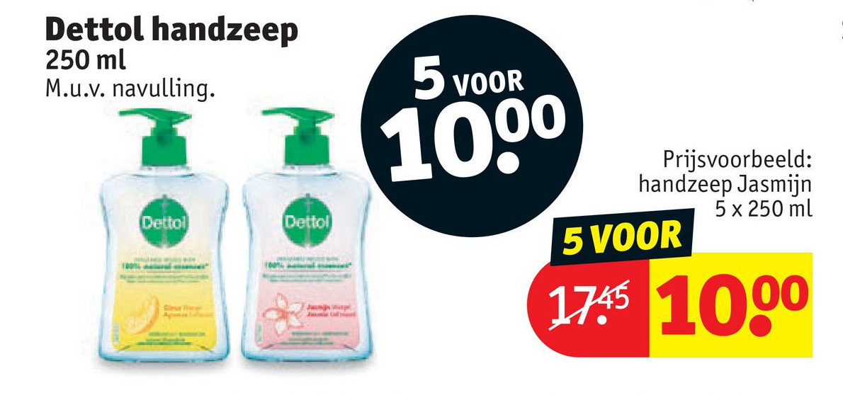 Dettol handzeep 250 ml m.u.v. navulling. aanbieding bij Kruidvat