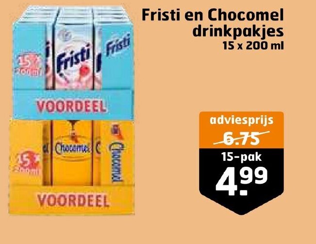 Fristi en chocomel drinkpakjes 15 x 200ml aanbieding bij Trekpleister