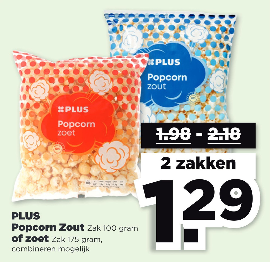Plus popcorn zout of zoet aanbieding bij PLUS