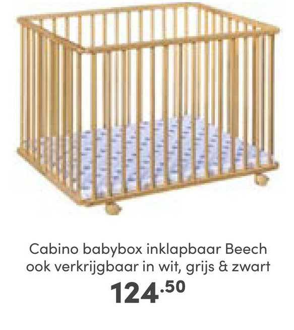 Cabino babybox inklapbaar beech ook verkrijgbaar in wit, grijs & zwart ...