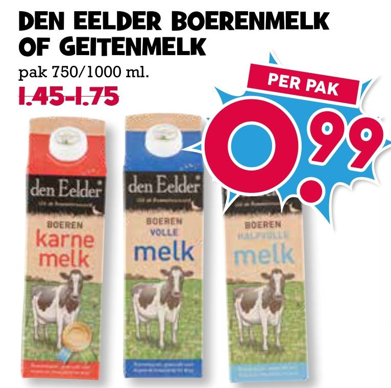Den eelder boerenmelk of geitenmelk aanbieding bij Boon`s Markt