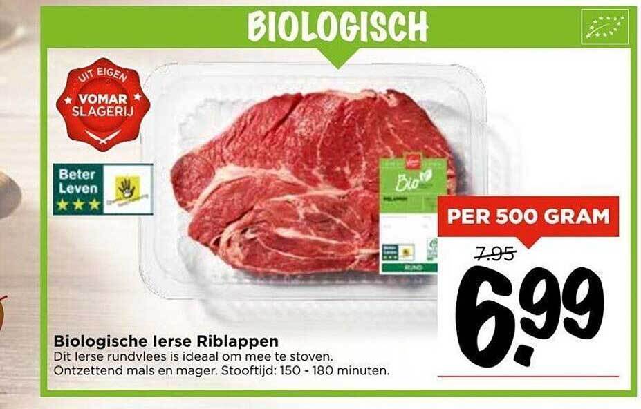 Biologische ierse riblappen aanbieding bij Vomar Voordeelmarkt