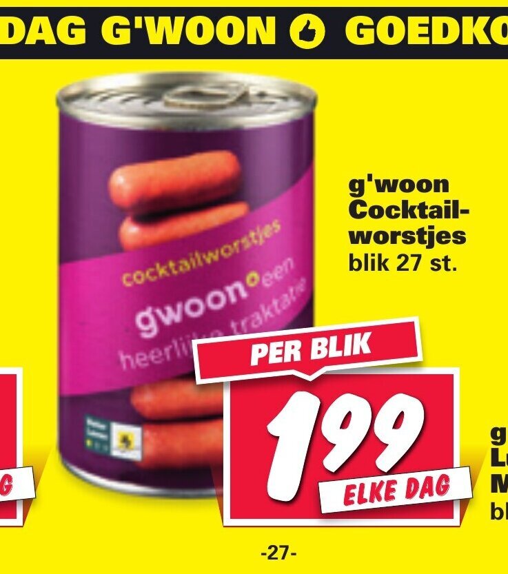 G'woon Cocktail-worstjes 27 st, aanbieding bij Nettorama