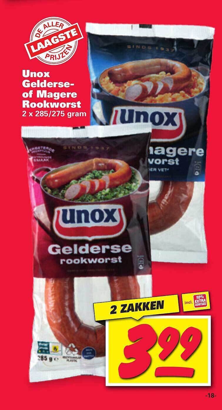 Unox gelderse- of magere rookworst aanbieding bij Nettorama