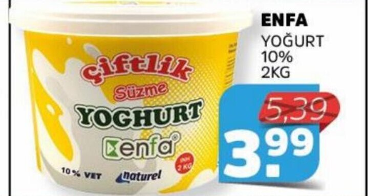 Enfa yogurt 10% 2KG aanbieding bij Sahan Supermarkten