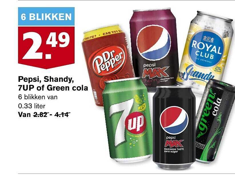 Pepsi, shandy, 7up of green cola aanbieding bij Hoogvliet