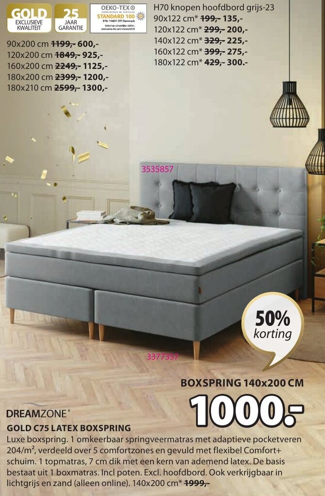 Dreamzone Gold C75 Latex Boxspring 140x200cm aanbieding bij Jysk
