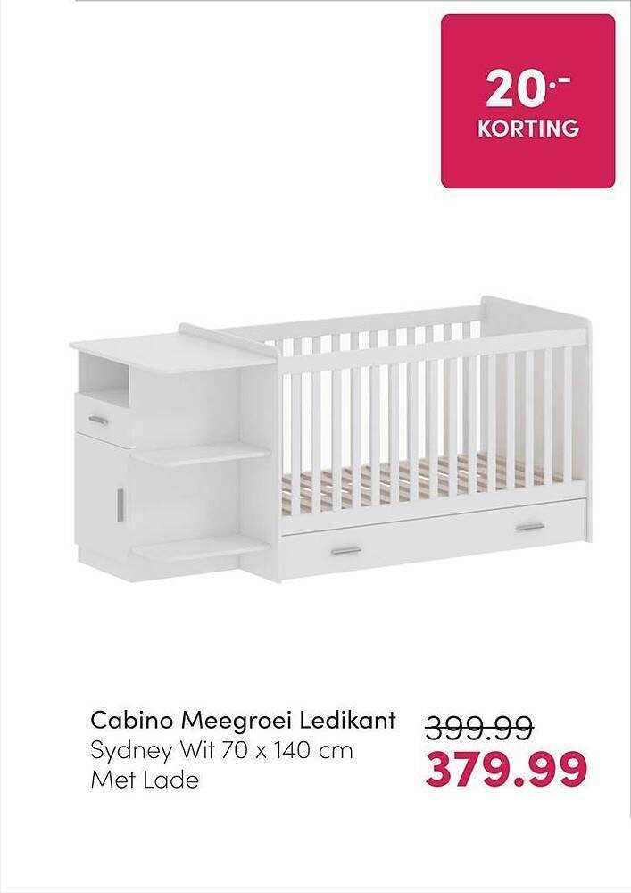 Cabino meegroei ledikant sydney wit met lade 20.- korting aanbieding ...