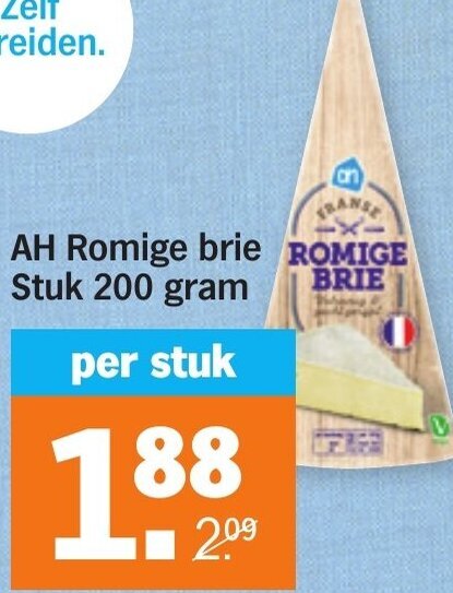 AH romige brie stuk 200 gram per stuk aanbieding bij Albert Heijn