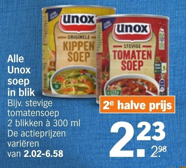 Alle Unox soep in blik aanbieding bij Albert Heijn