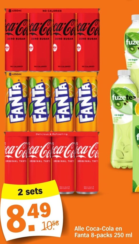 Alle coca-cola en fanta 8-packs 250ml 2 sets aanbieding bij Albert Heijn