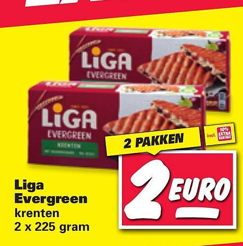 Liga evergreen krenten 2 x 225 gram aanbieding bij Nettorama