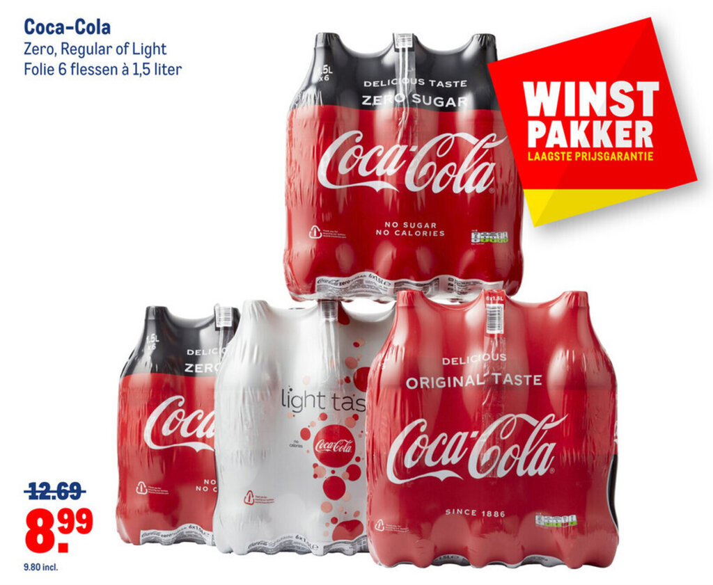 Coca-cola zero, regular of light 6 flessen a 1.5 liter aanbieding bij Makro