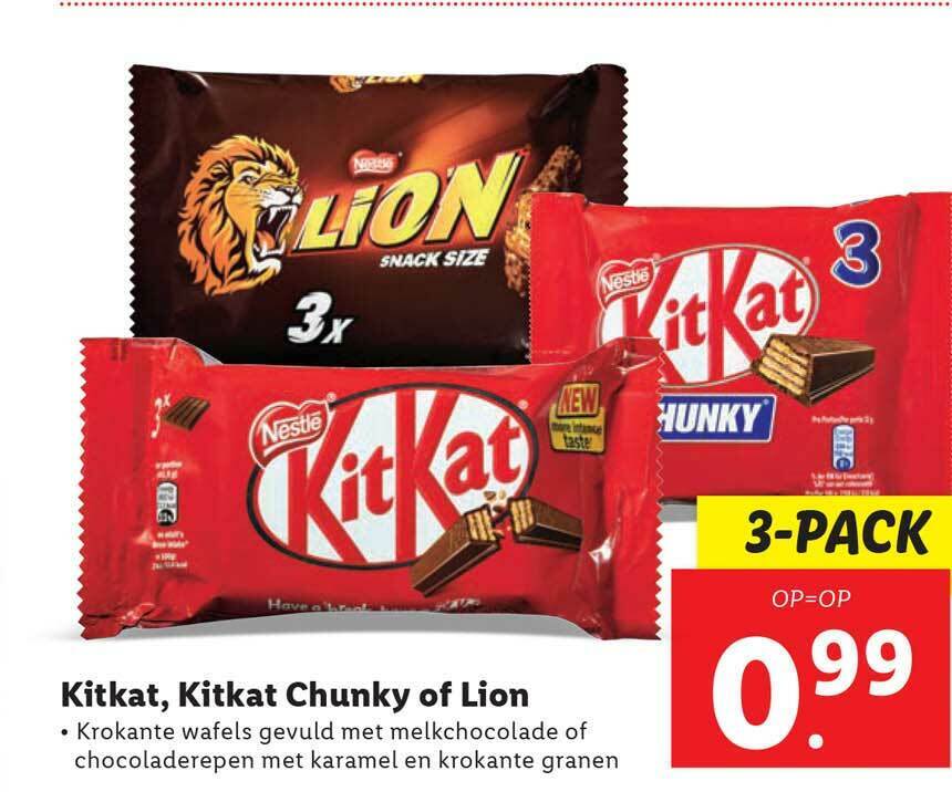 Kitkat, kitkat chunky of lion aanbieding bij Lidl