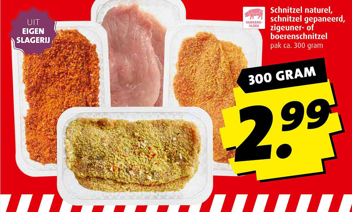 Schnitzel naturel, schnitzel gepaneerd, zigeuner- of boerenschnitzel ...