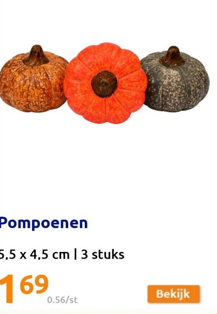 Pompoenen 5.5 x 4.5cm , 3 Stuks aanbieding bij Action