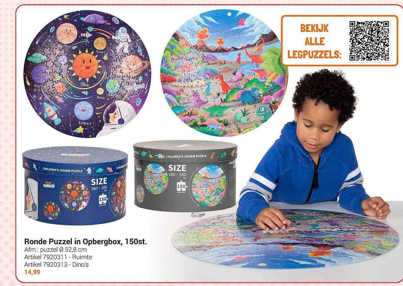 Ronde puzzel in opbergbox, 150st. aanbieding bij Lobbes