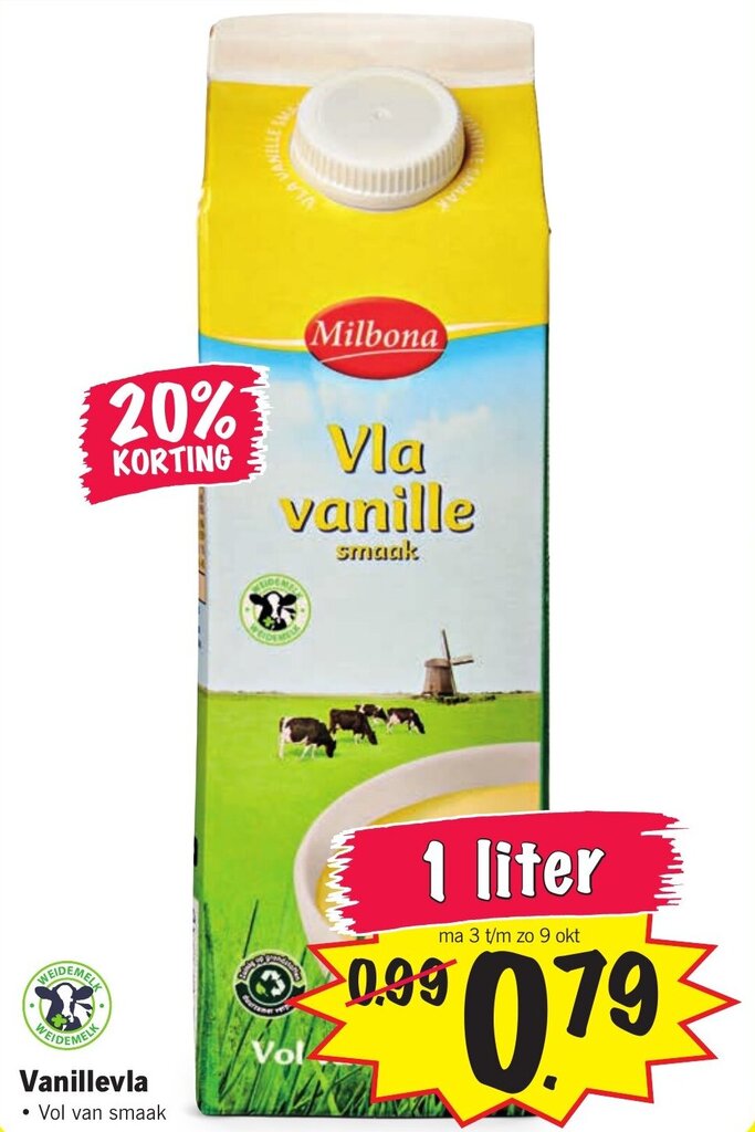 Milbona vanillevla 1 liter aanbieding bij Lidl