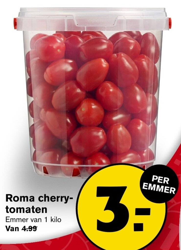 Roma Cherry-Tomaten Emmer van 1 Kilo aanbieding bij Hoogvliet