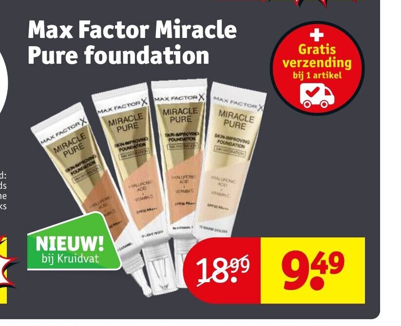 Max Factor Miracle Pure Foundation aanbieding bij Kruidvat