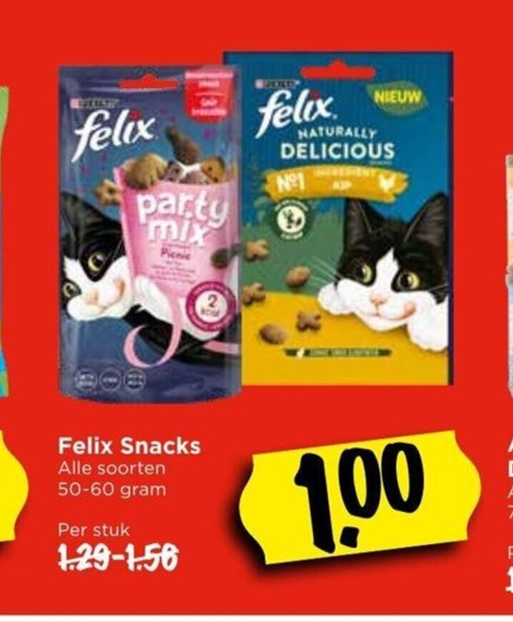 Felix Snacks 50-60 gram aanbieding bij Vomar Voordeelmarkt