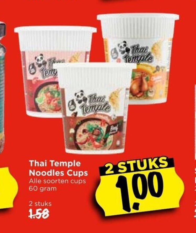 Thai Temple Noodles Cups 60 gram 2 stuks aanbieding bij Vomar