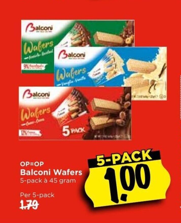 Balconi Wafers 5-pack a 45 gram aanbieding bij Vomar