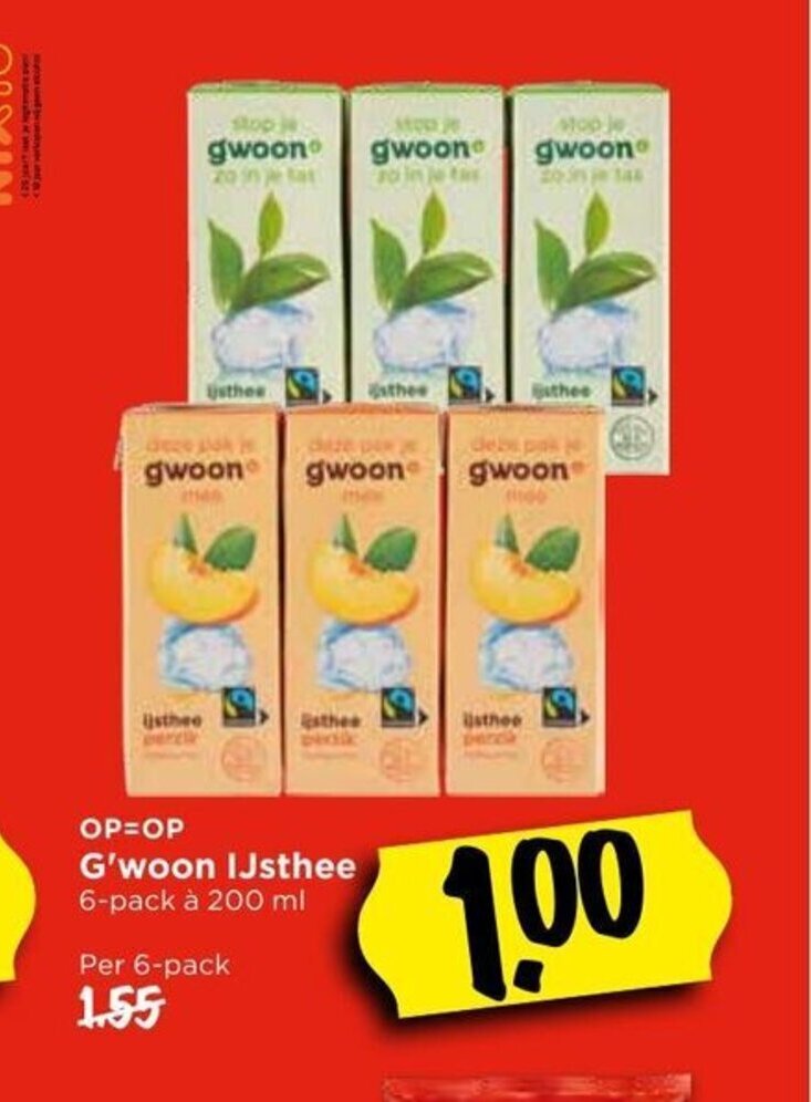 G'woon IJsthee 6-pack a 200 ml aanbieding bij Vomar Voordeelmarkt