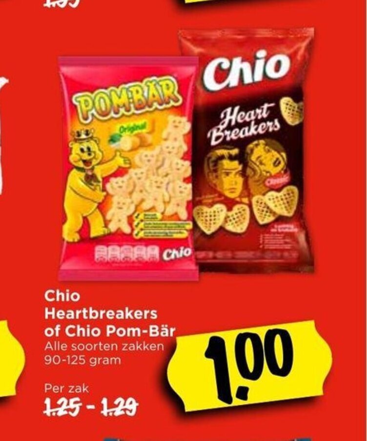 Chio Heartbreakers of Chio Pom-Bar 90-125 gram aanbieding bij Vomar